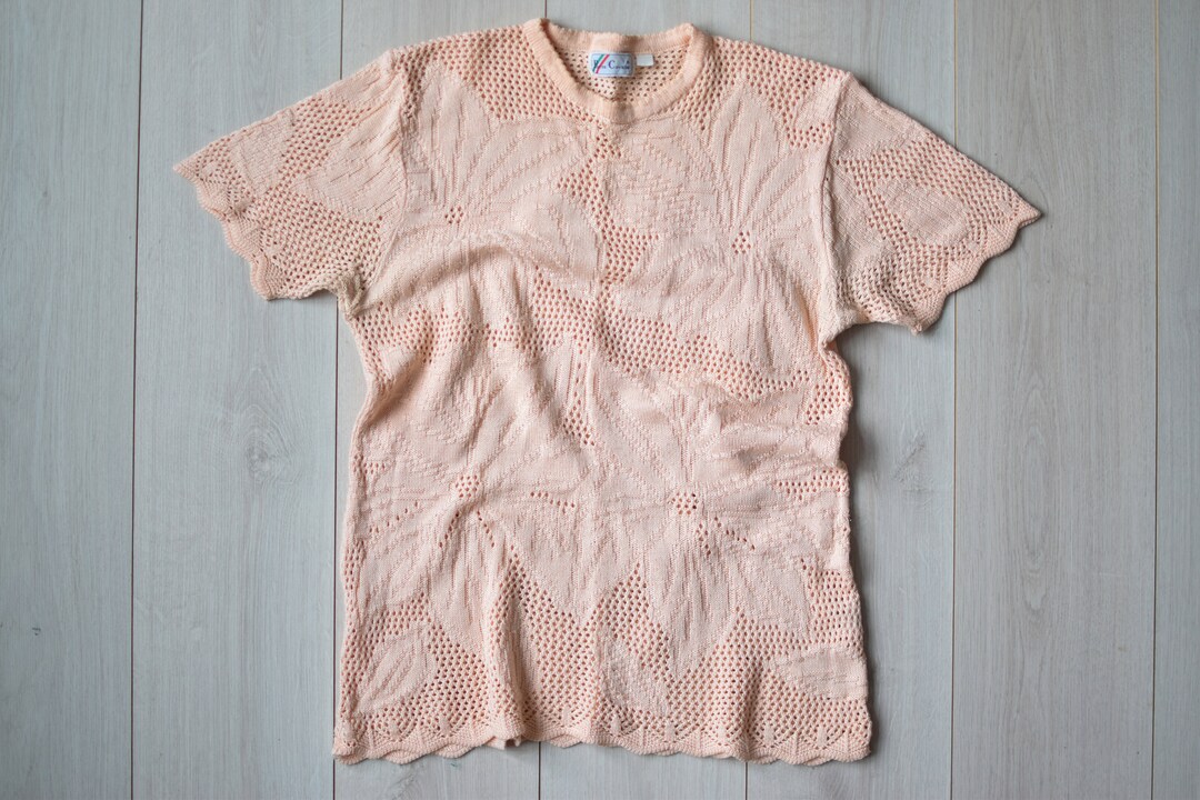 90s Vintage Lace Blouse: Pink Cotton Blend Summer Top (L) - Etsy