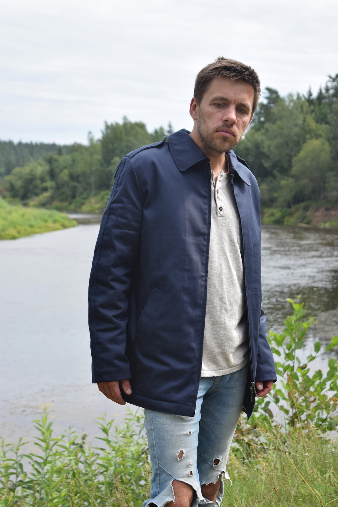 Vintage Marine Overcoat - Blue Sailor Jacket - Bomber Jacket - Retro ...