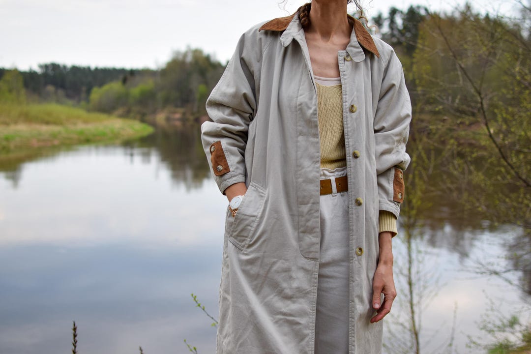 Vintage Lindex Duster Coat: Gray Cotton Scandinavian Trench, Women's ...