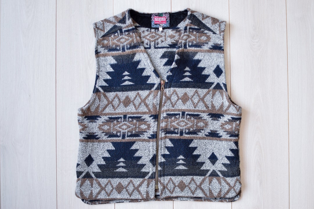 Aztec Vintage Vest, 90s Navajo Vest, Women's Wool Vest, Winter Vest ...