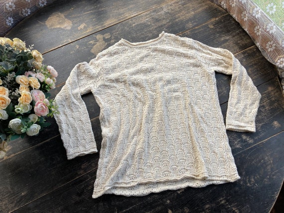 Transparent oversized 90s retro jumper - Beige color … - Gem