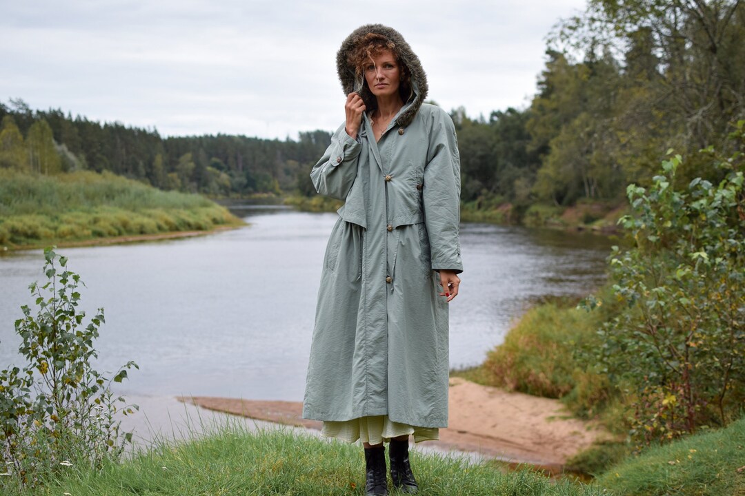 Mint Green Retro Duster Coat - Women's Autumn Vintage Overcoat - Parka ...