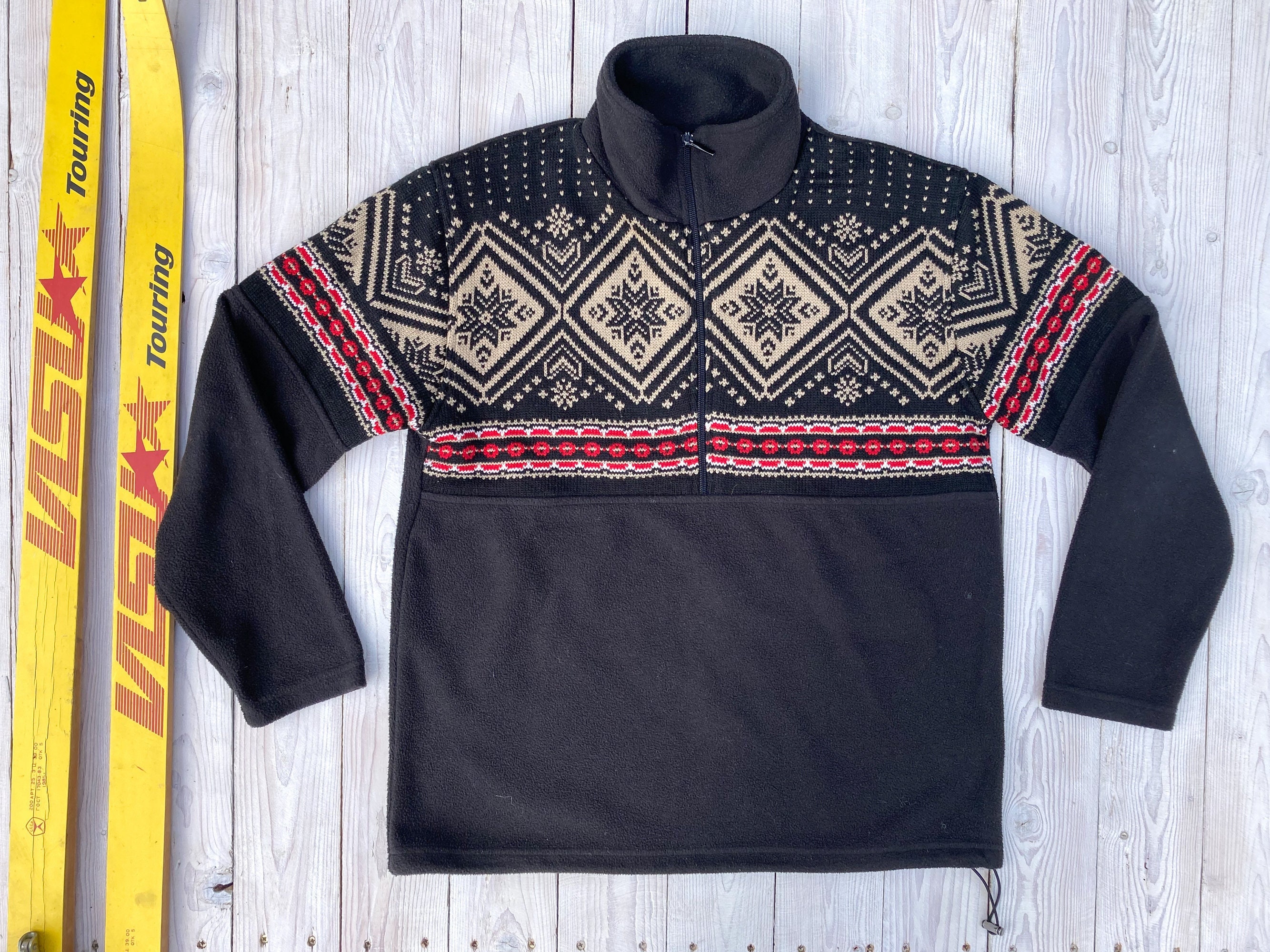 Dark Brown 80s Retro Fleece Jacket Vintage Nordic Pattern - Etsy