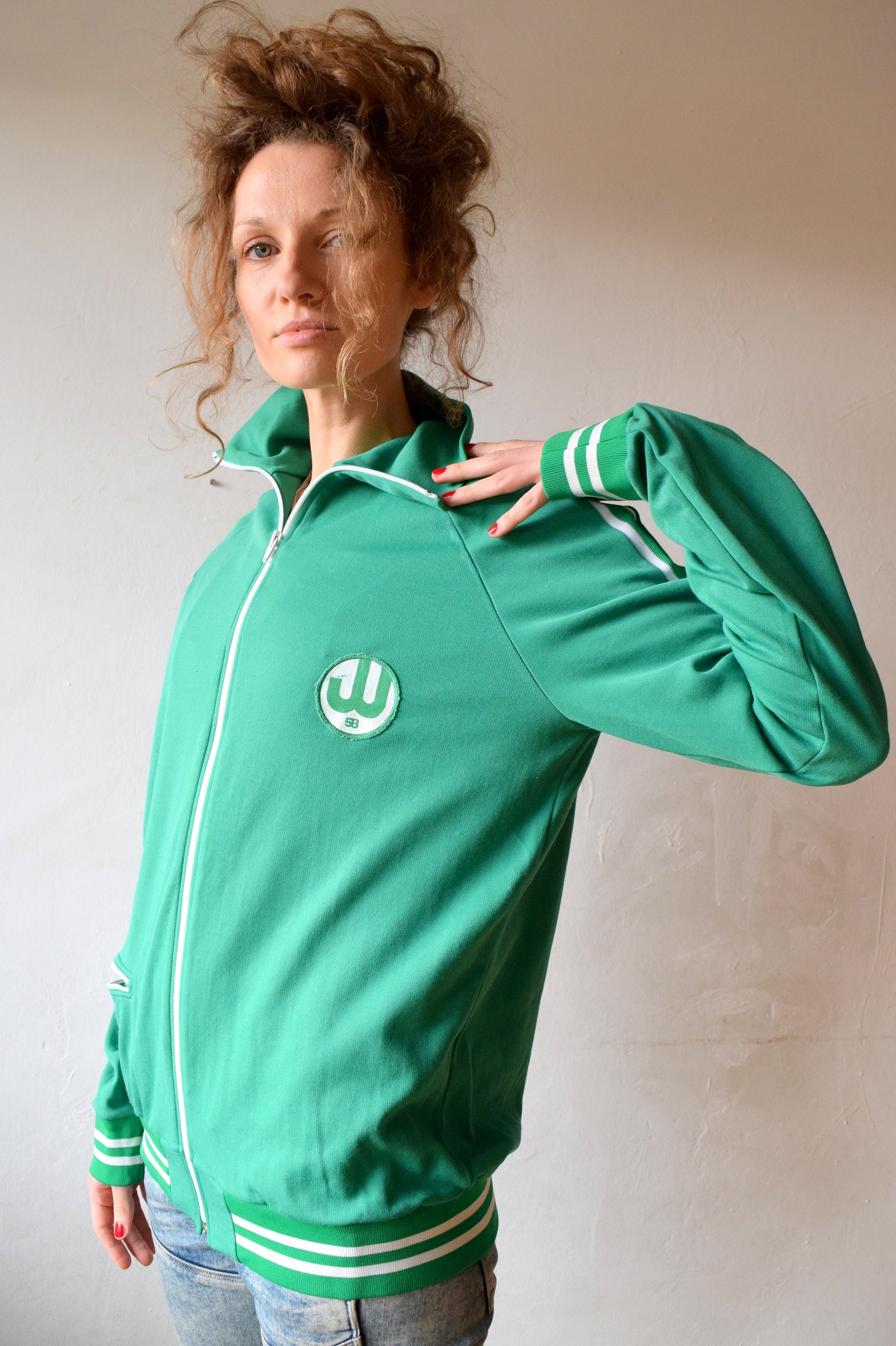 Green workout jacket vintage bomber tracksuit outdoor | Etsy