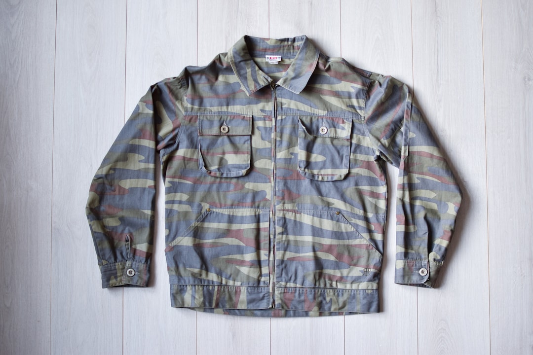 Vintage Denim Camouflage Jacket - Military Style Overcoat - Men's Large ...