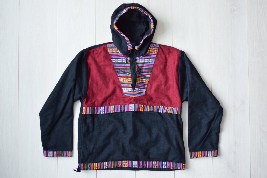 Traditional NEPALI Hoodie Sweater, Authentic 90s Vintage Himalayan ...