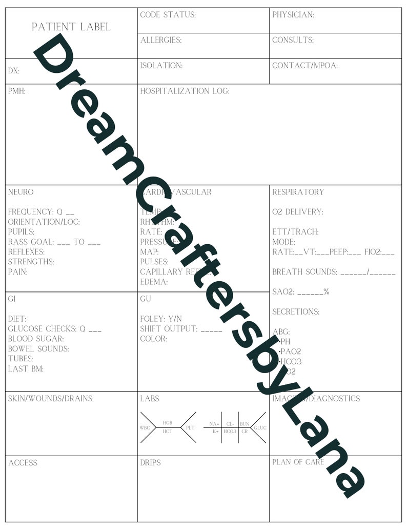 New Grad ICU Nurse Report Sheet by Dream Crafters - Etsy