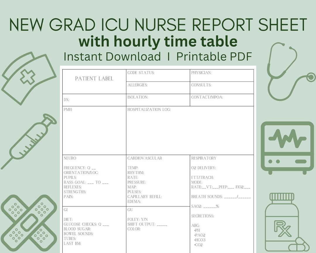 New Grad ICU Nurse Report Sheet by Dream Crafters - Etsy