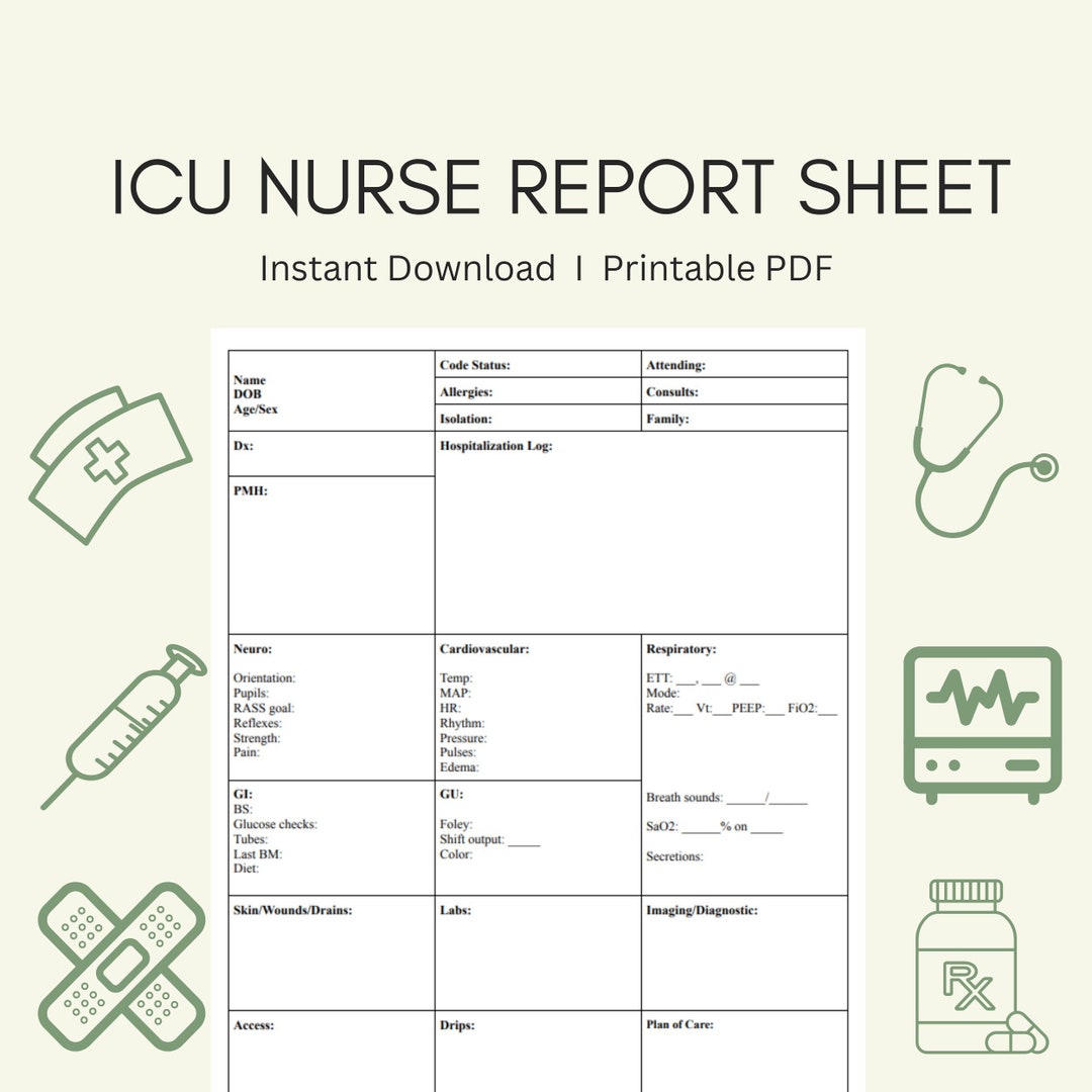 ICU Nurse Report Sheet Digital Download - Etsy