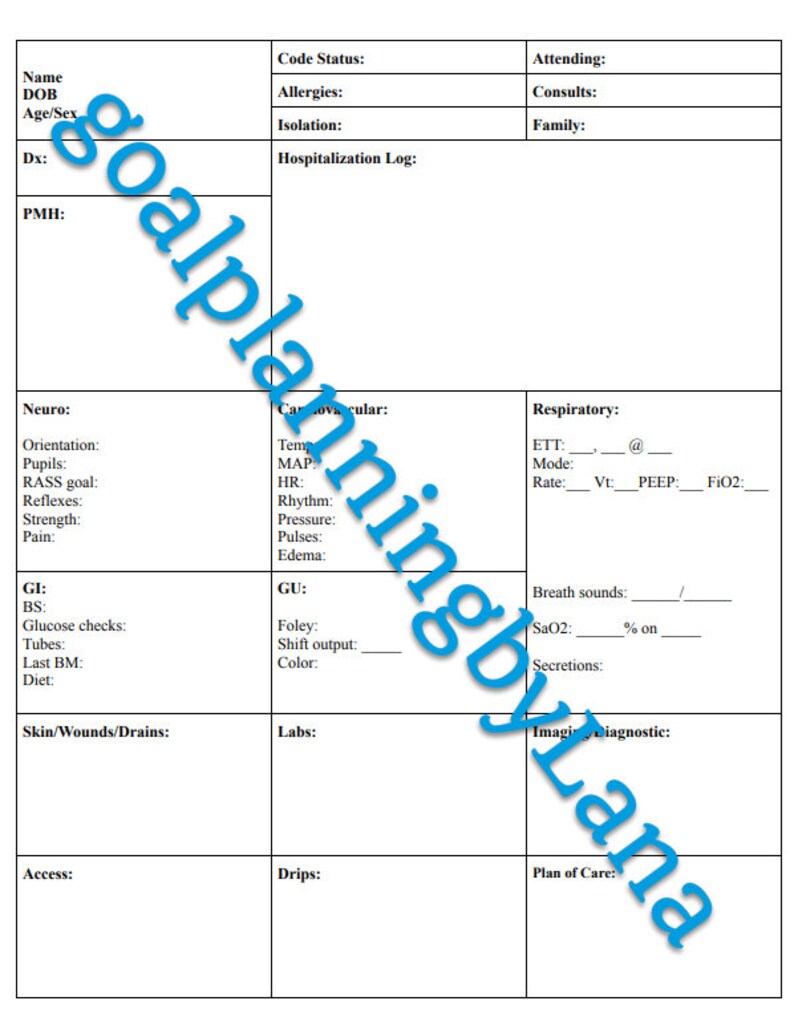 ICU Nurse Report Sheet Digital Download - Etsy