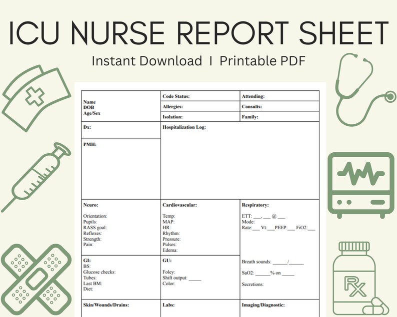 ICU Nurse Report Sheet Digital Download - Etsy
