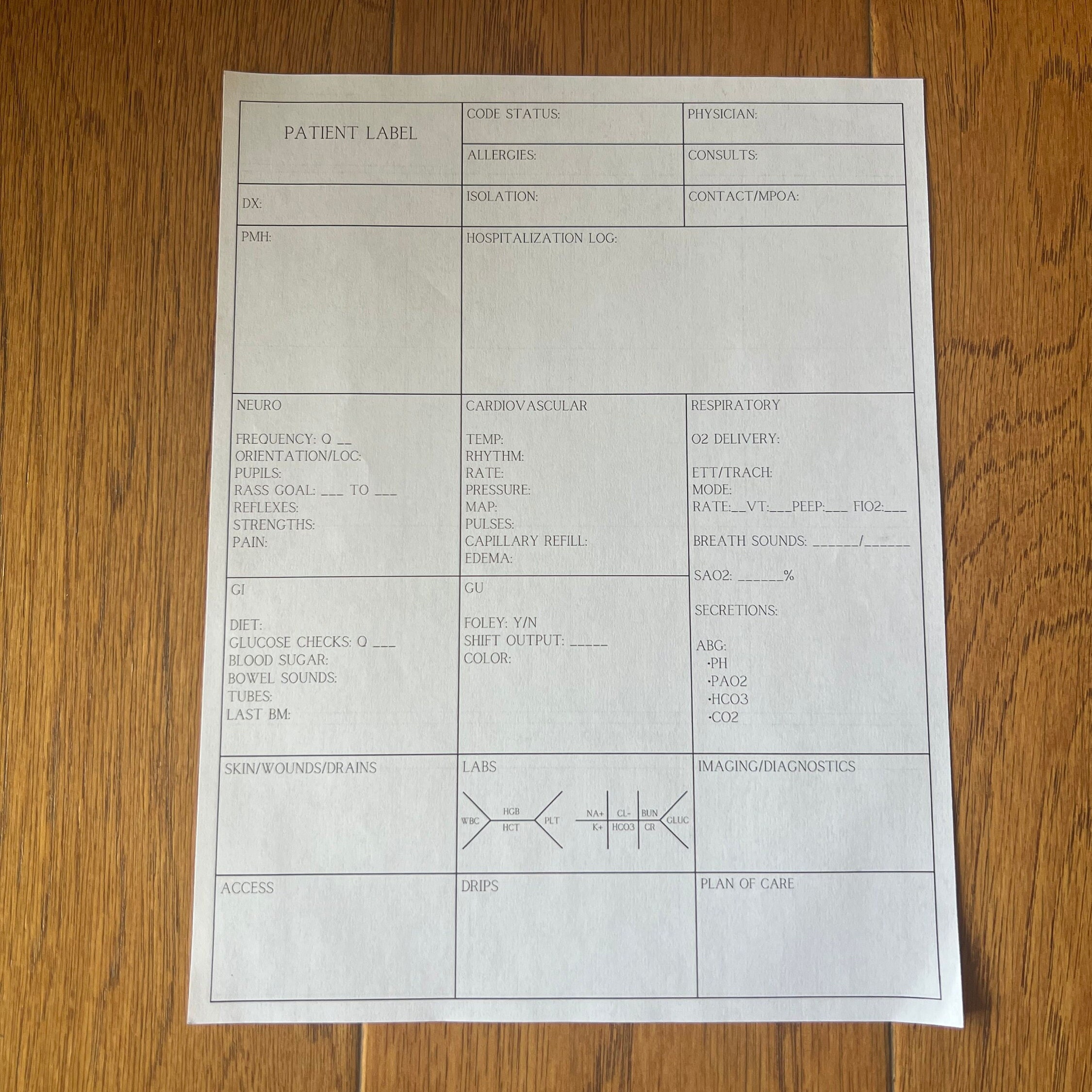 New Grad ICU Nurse Report Sheet by Dream Crafters - Etsy