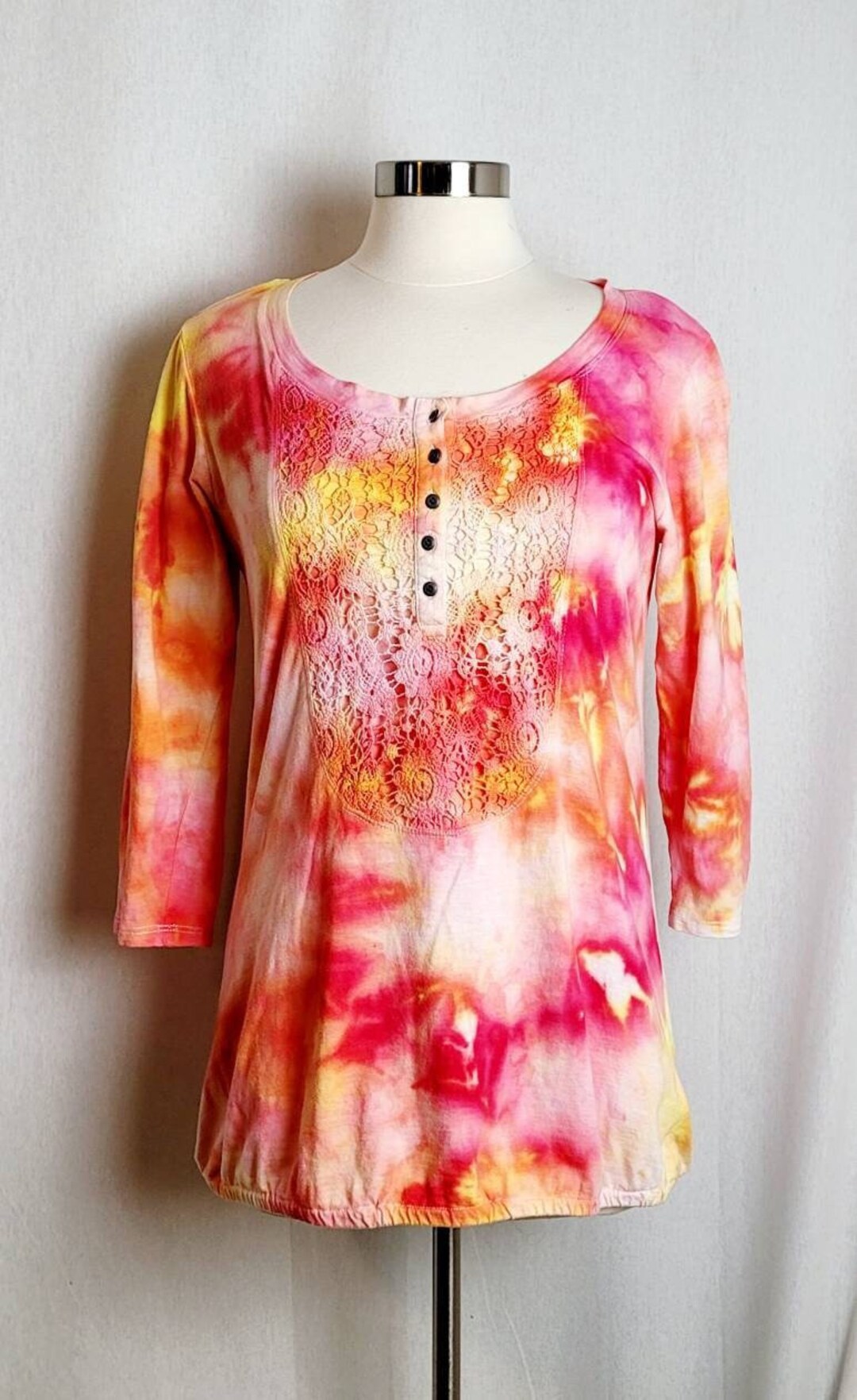 Upcycled Tie Dyed Ice Dyed 100 Cotton Size Medium Top Blouse Ice Dye Tie Dye Spring
