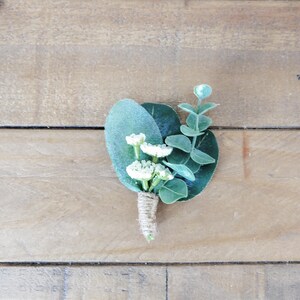 Romantic Eucalyptus Boutonniere Eucalyptus, Lambs Ear, Queen Anne's ...