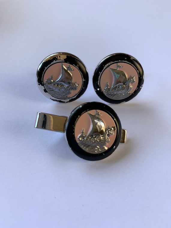 CUFF LINKS SWANK VIking Ships - Gem