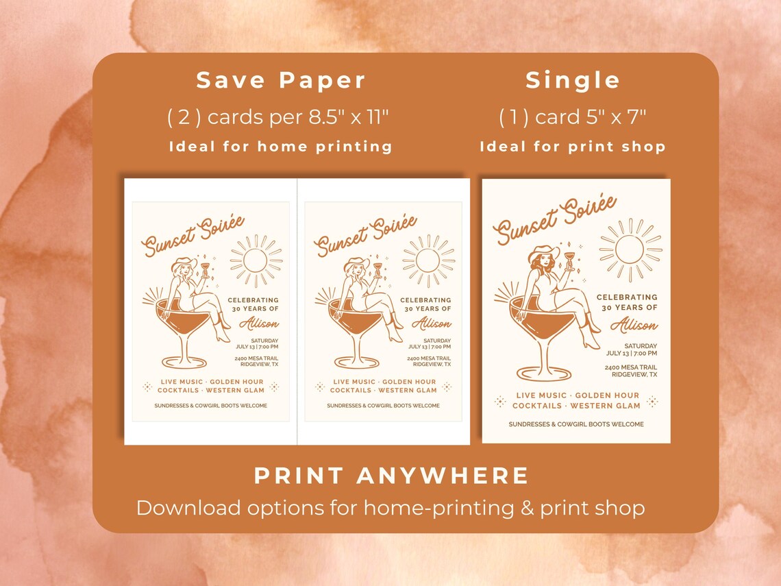 Sunset Soirée Birthday Invitation – Western Editable Canva Template - Etsy