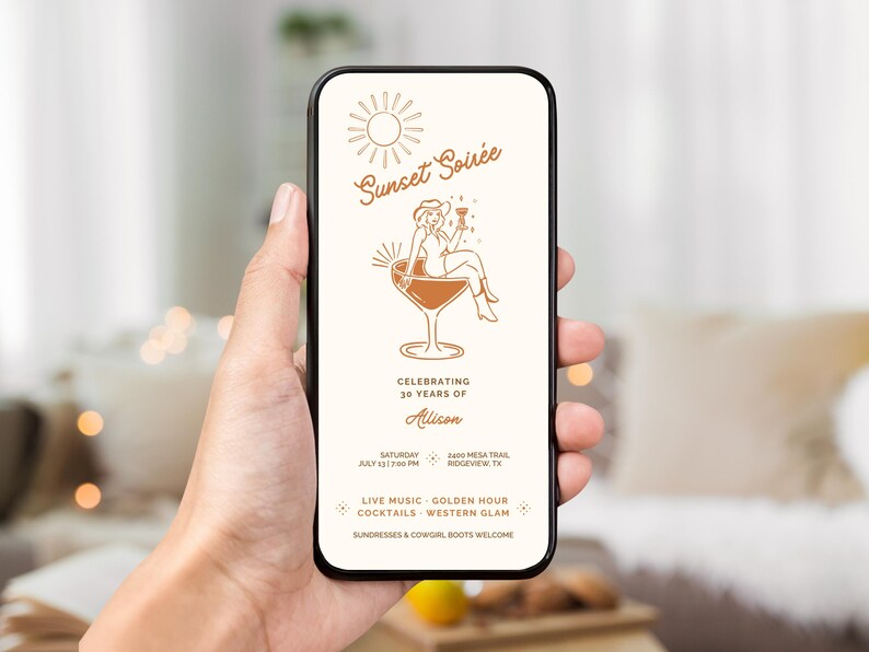 Sunset Soirée Birthday Invitation – Western Editable Canva Template - Etsy