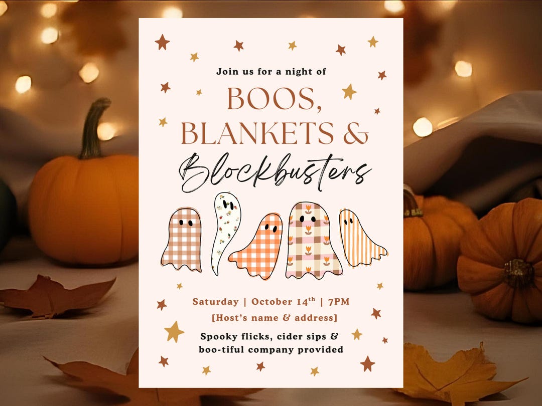 Boos Blankets & Blockbusters Movie Night Invitation | Cozy Halloween ...