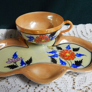 Lusterware Plates Cups - Set of 2 - Hand-painted Snack Set - Mid ...
