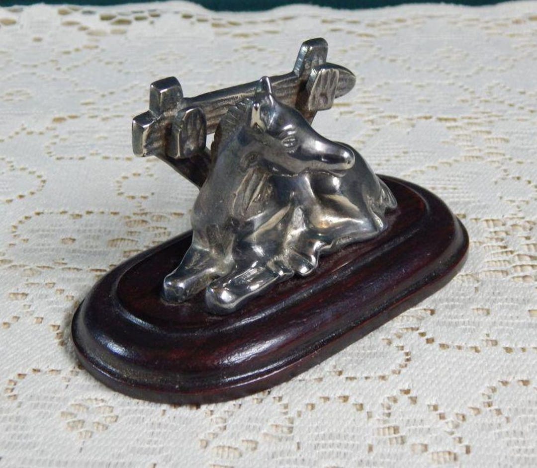 Silverplate Foal Figurine - Pony on Wood - Animal Figurine - Etsy