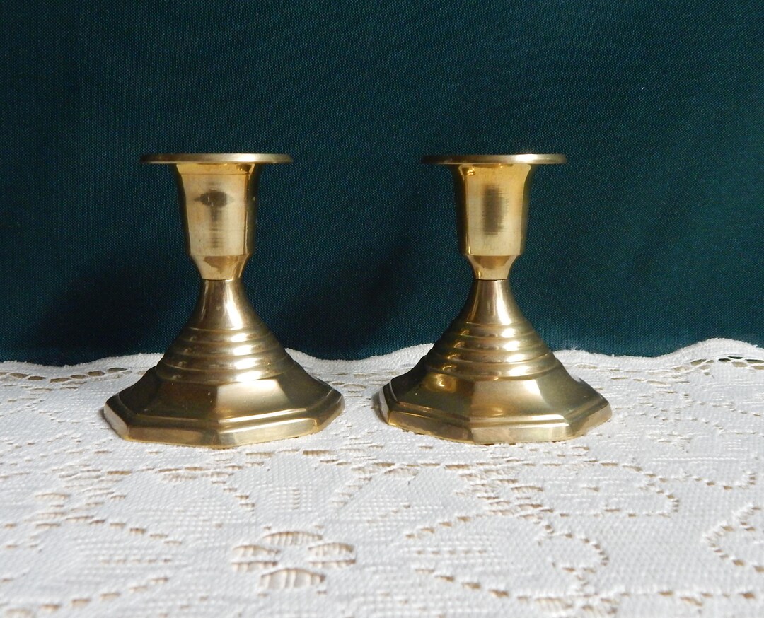 Short Brass Candlesticks - Set of 2 - Taper Candleholders - Brass ...