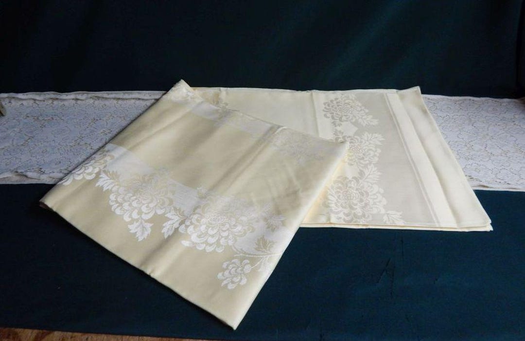Imported Damask Tablecloth - 60" X 100" Vintage Gold Imported Damask ...