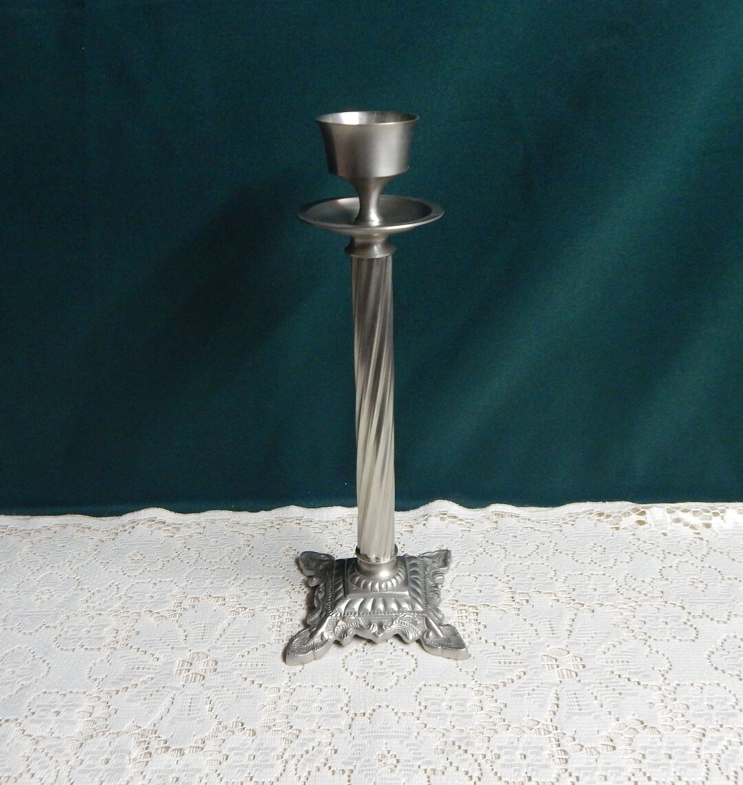 Silver Metal Candlestick - Taper Candleholder - Tall Ornate Candlestick ...