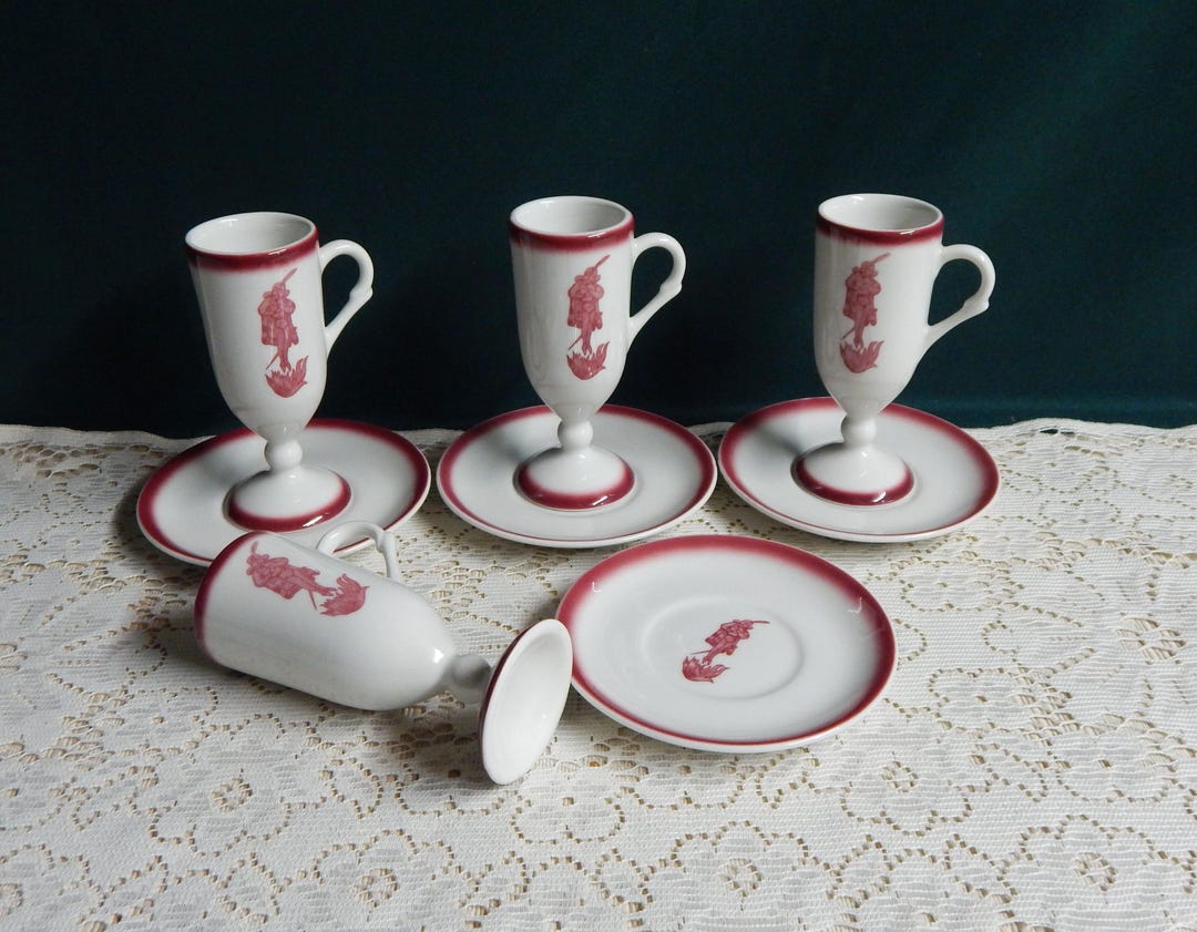 Demitasse Cups Saucers - Set of 4 - Flaming Diablo - Sterling Vitrified ...