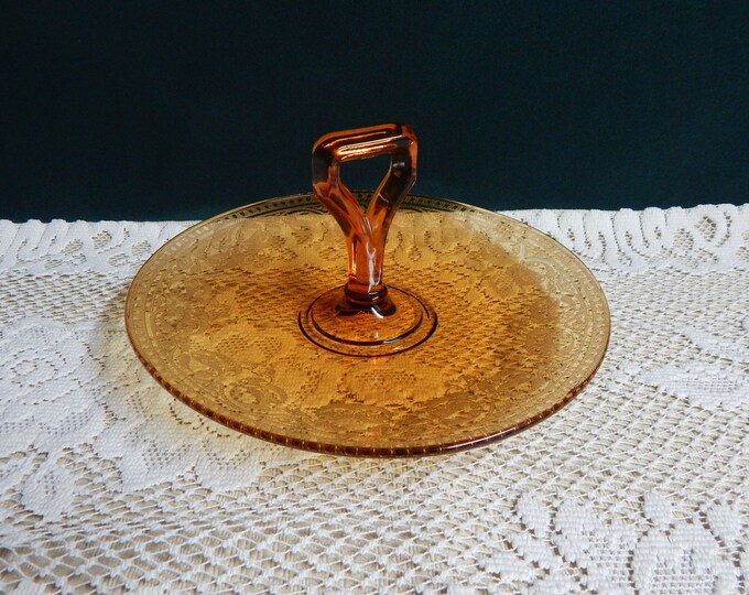 Glass Tidbit Tray - Amber Depression Glass - Etched Depression Glass ...