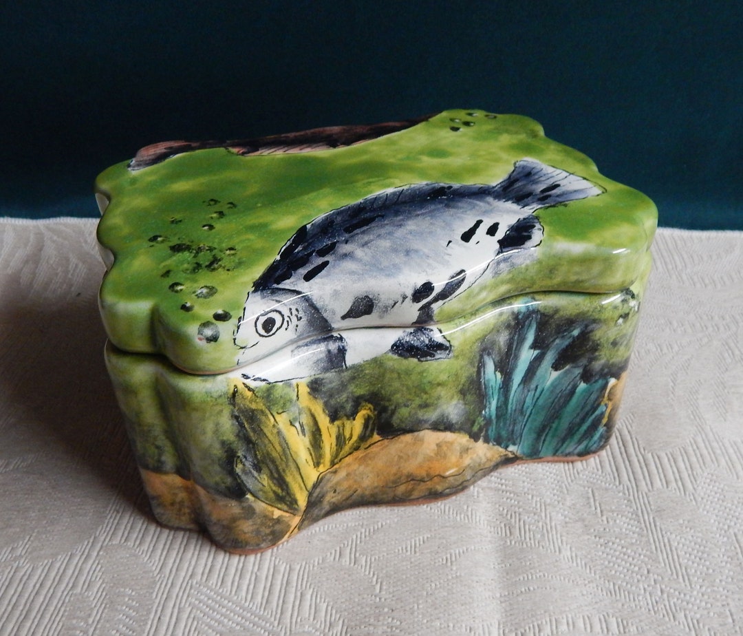 Mexican Aquatic Box - Mayolica Handpainted Box by Santa Rosa Pottery ...