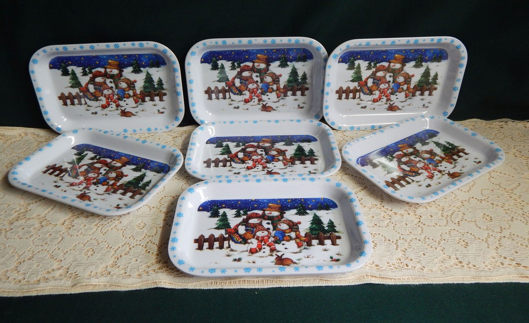 Melamine Snowmen Tidbit Trays - Set of 7 - Snowman Family Snack Trays ...