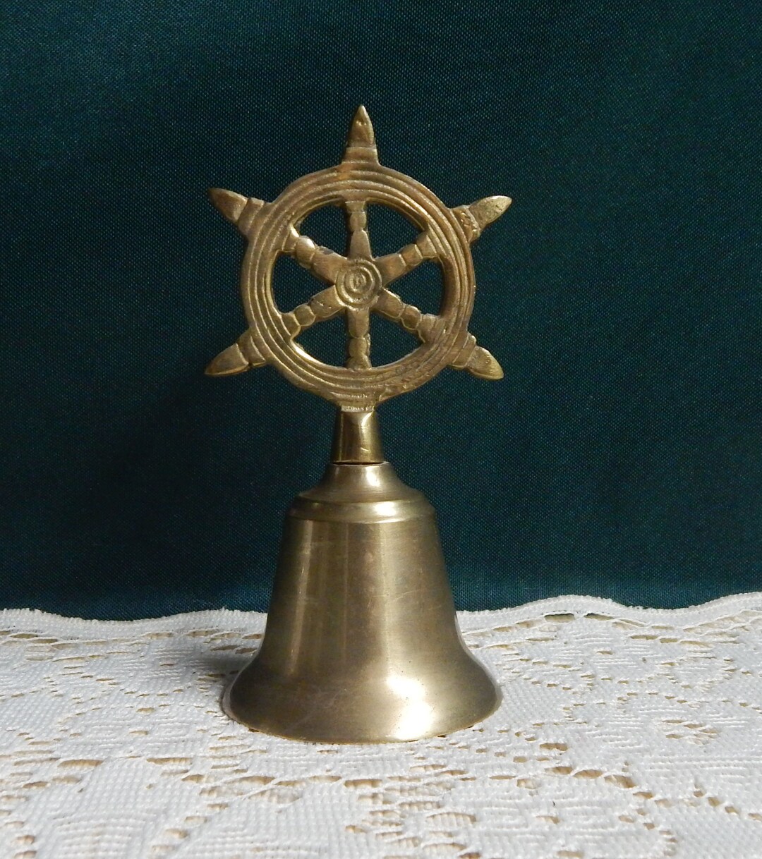 Ship's Wheel Bell Brass Ship's Wheel Figural Brass Bell Nautical ...