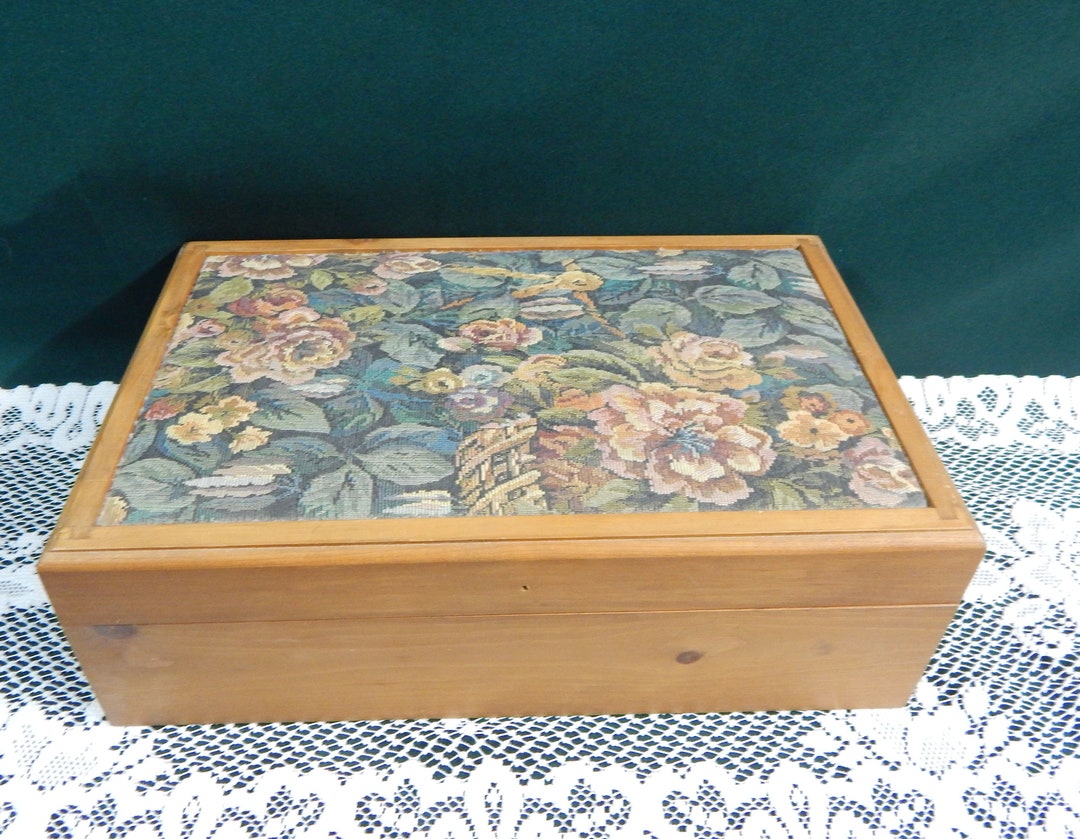 Wood Tapestry Box - Large Jewelry Box - Dresser Box - Storage Treasure ...