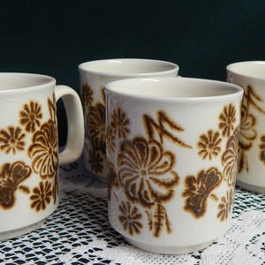 WP English Tea Mugs Set of 4 Flower Embossed Mugs Ceramic Coffee Tea ...