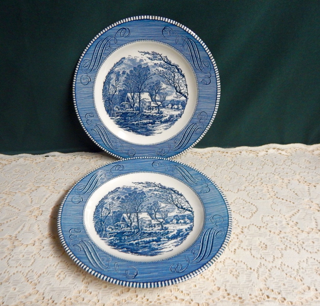 Blue Dinner Plates Set of 2 Currier and Ives Blue Dinner Plates by ...