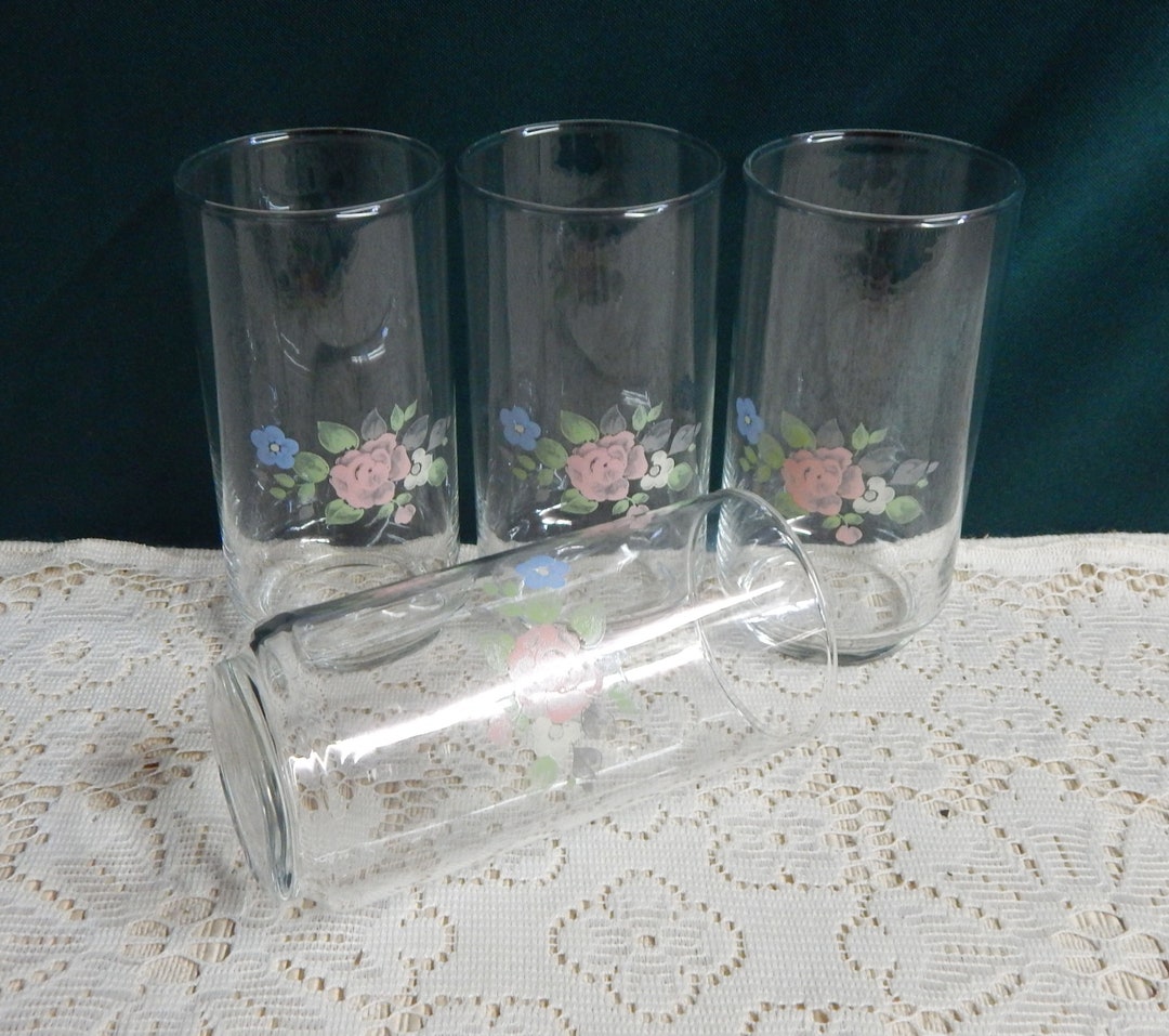 Tea Rose Coolers - Set of 4 - 14 Oz Pfaltzgraff Tea Rose Glass Coolers ...
