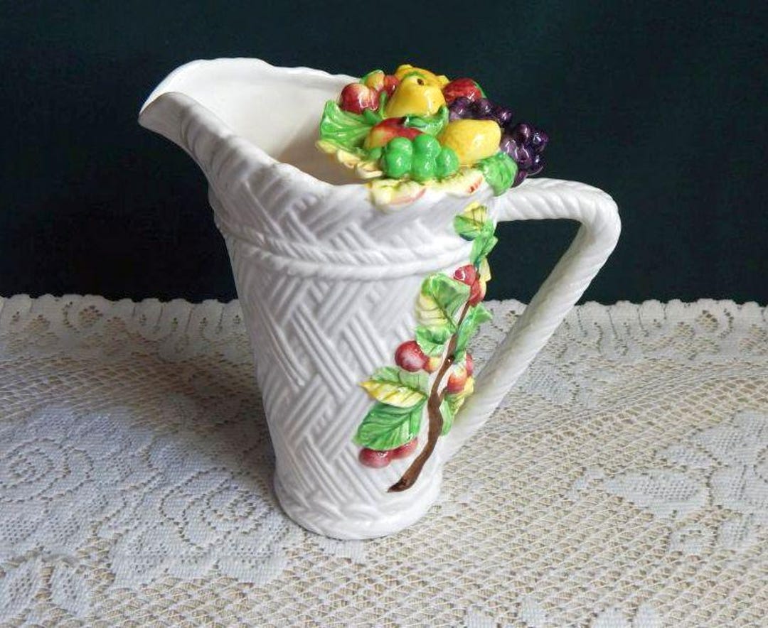 Lefton Pitcher 1670 - 24OZ Lefton Basket Weave Fruit Embossed Water ...