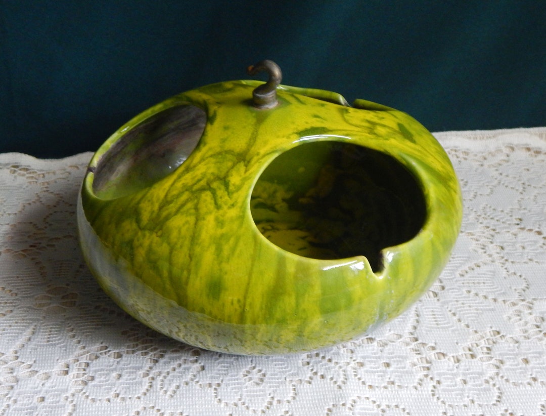 Mid-century Hanging Ashtray - Green Drip Glaze - Hanging Flower Pot ...