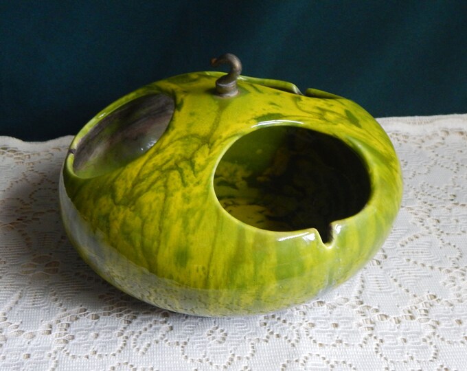 Mid-century Hanging Ashtray - Green Drip Glaze - Hanging Flower Pot ...