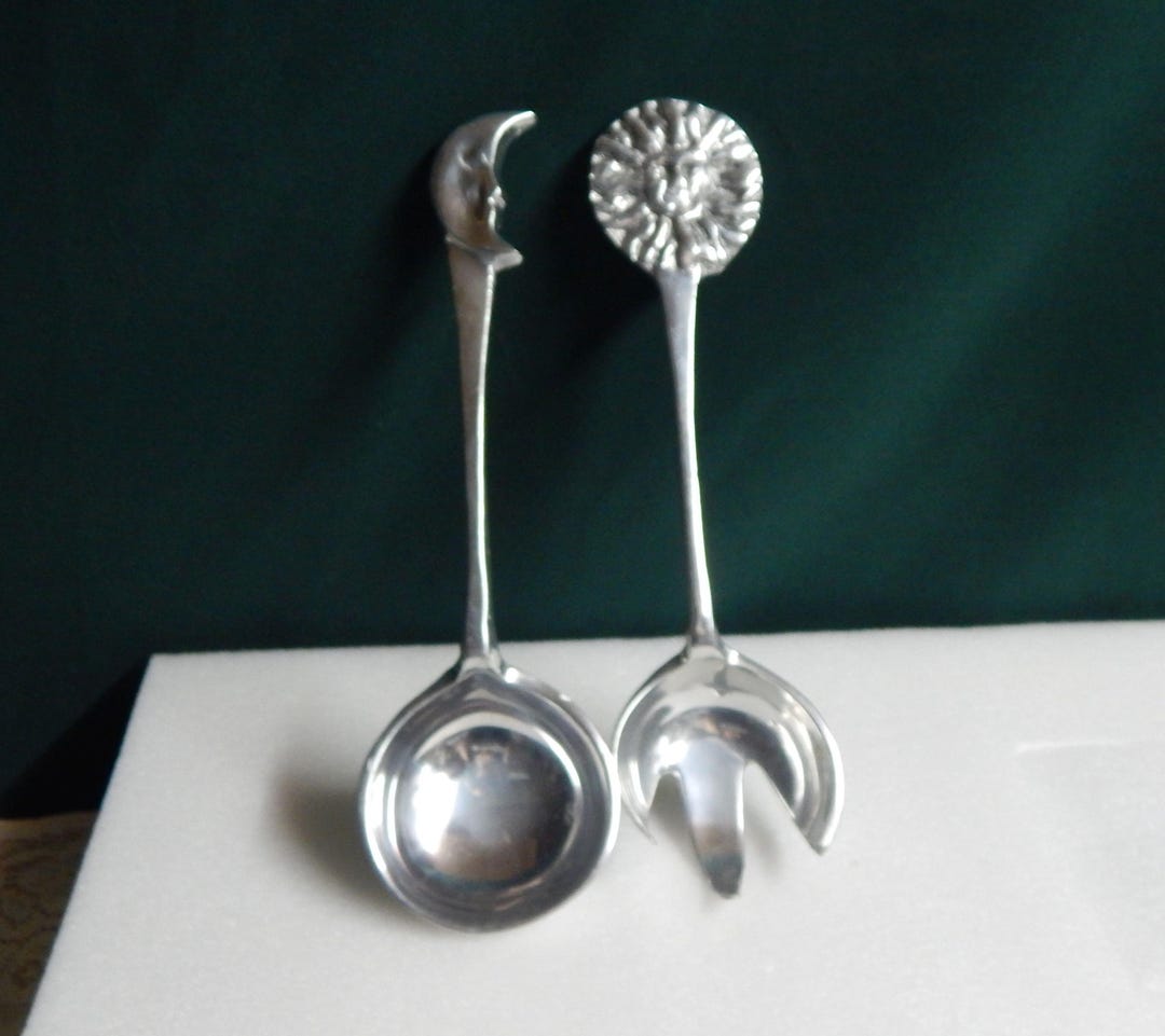 Aluminum Salad Utensils - Sun & Moon - Salad Spoon and Fork Set - Made ...