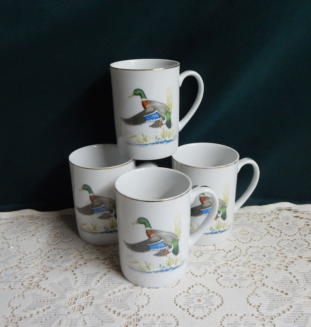 Mallard Duck Mugs Set of 4 1979 Ned Smith Waterfowl Mugs Collectible Ceramic Art Rubel and ...