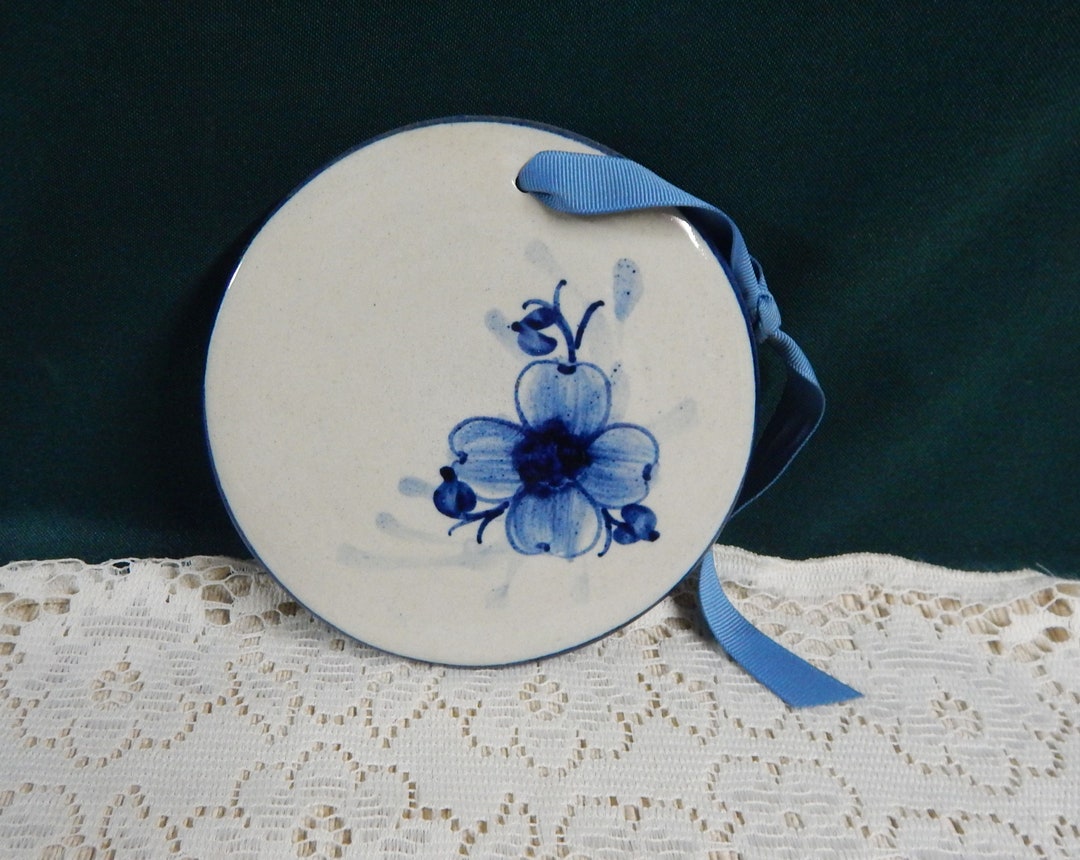 Marshall Pottery Trivet - Hanging Wall Trivets - Blue Floral Pottery ...
