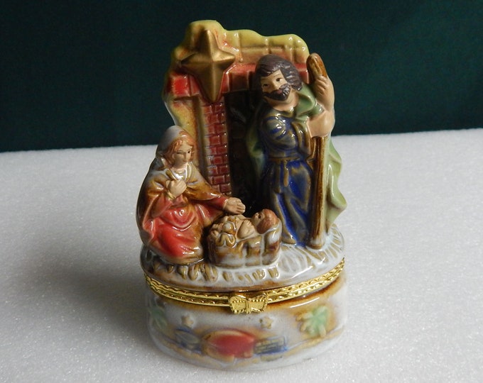 Embossed Ceramic Nativity Trinket Box: Christmas Ring Holder - Etsy