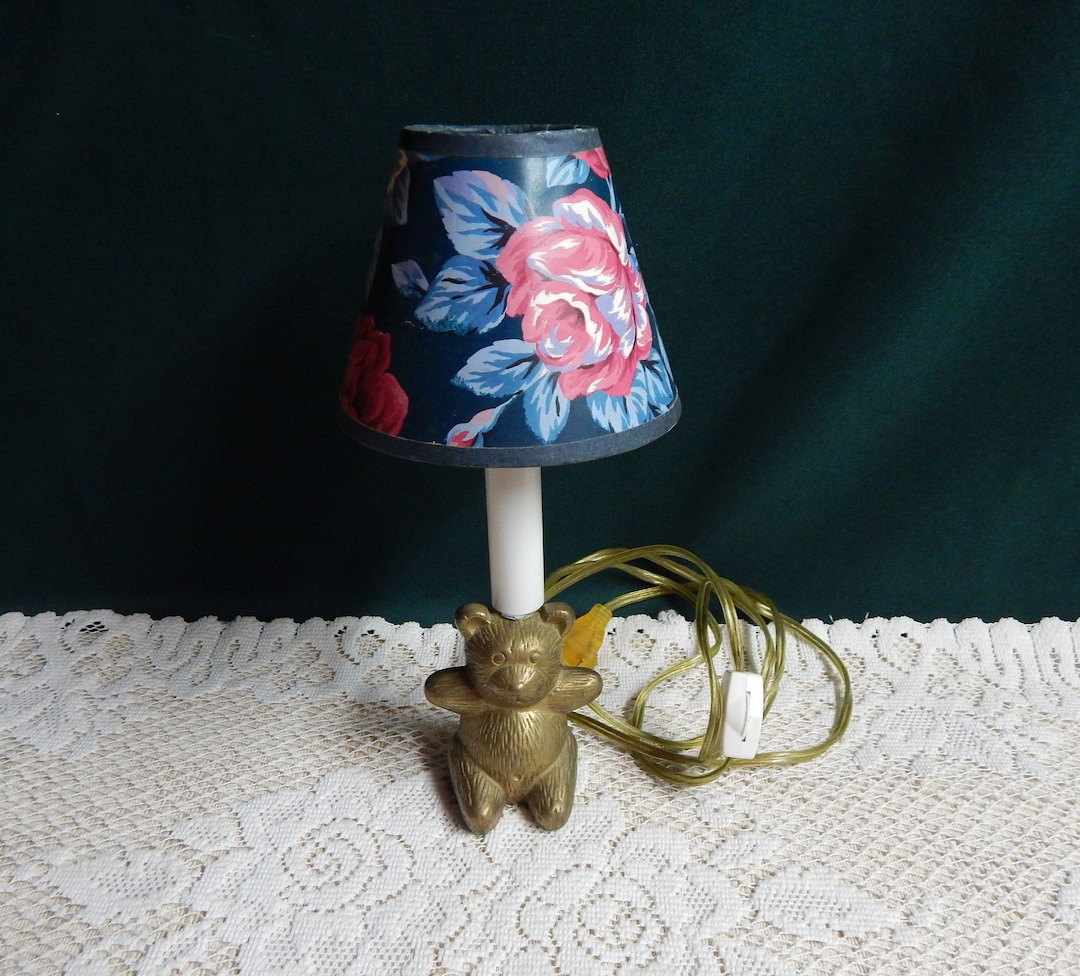 Brass Teddy Bear Nursery Lamp With CBK LTD Shade - Made in Taiwan R.O.C ...