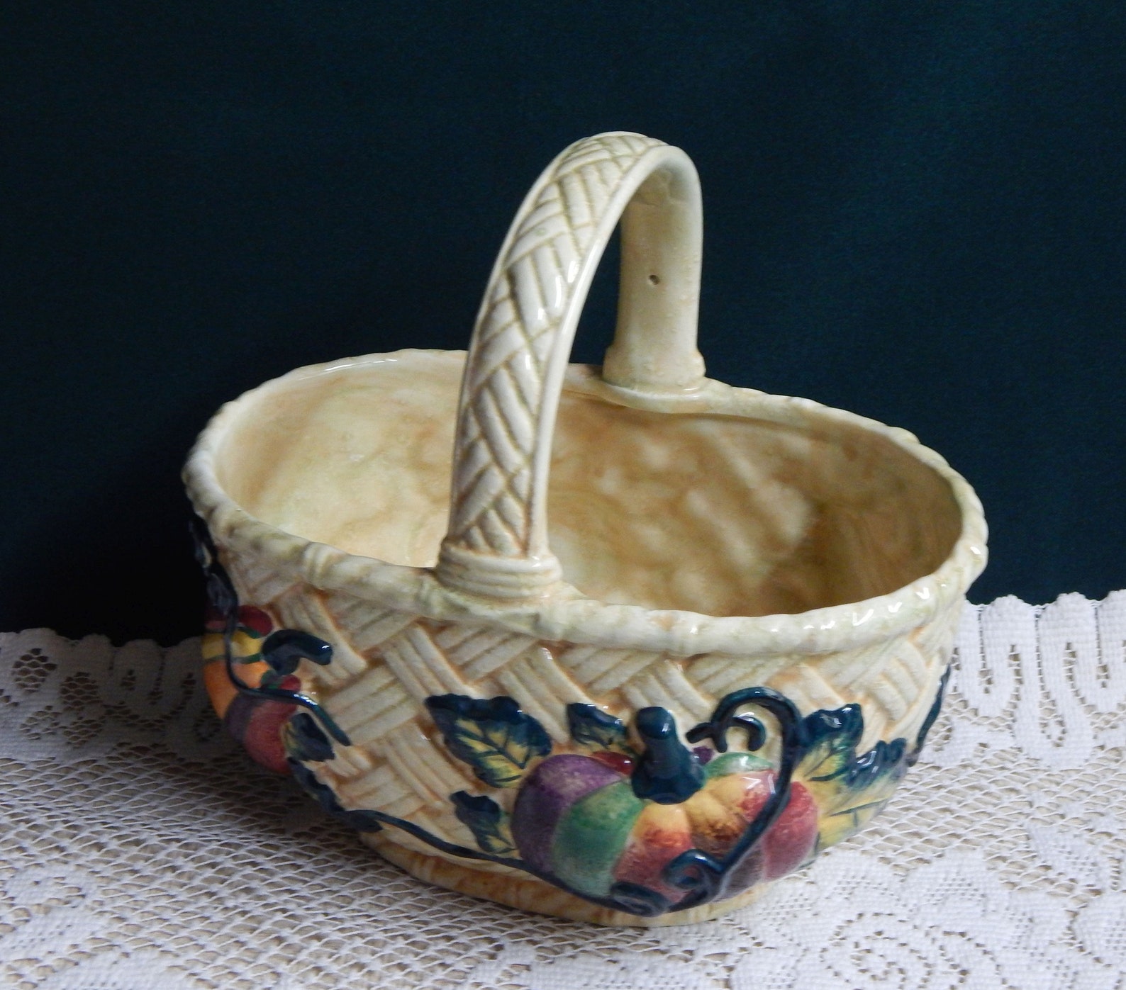 Ceramic Harvest Basket Basket Weave Ceramics Cardinal | Etsy