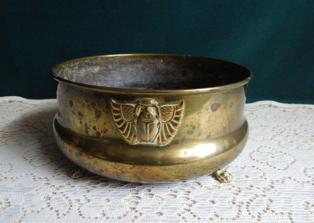 Brass Footed Bowl - Benedict Karnak Brass Vessel - Egyptian Revival ...