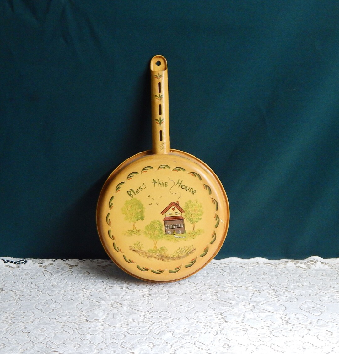 Toleware Folkart Skillet Handpainted Bless This House Kitchen Wall ...