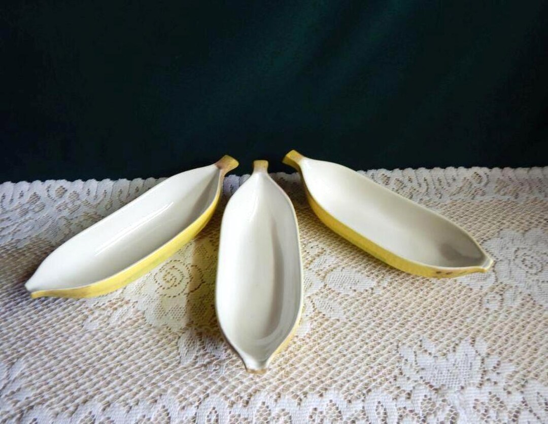 Banana Split Bowls - Set of 3 Ceramic Banana Split Serving Dishes - Ice ...