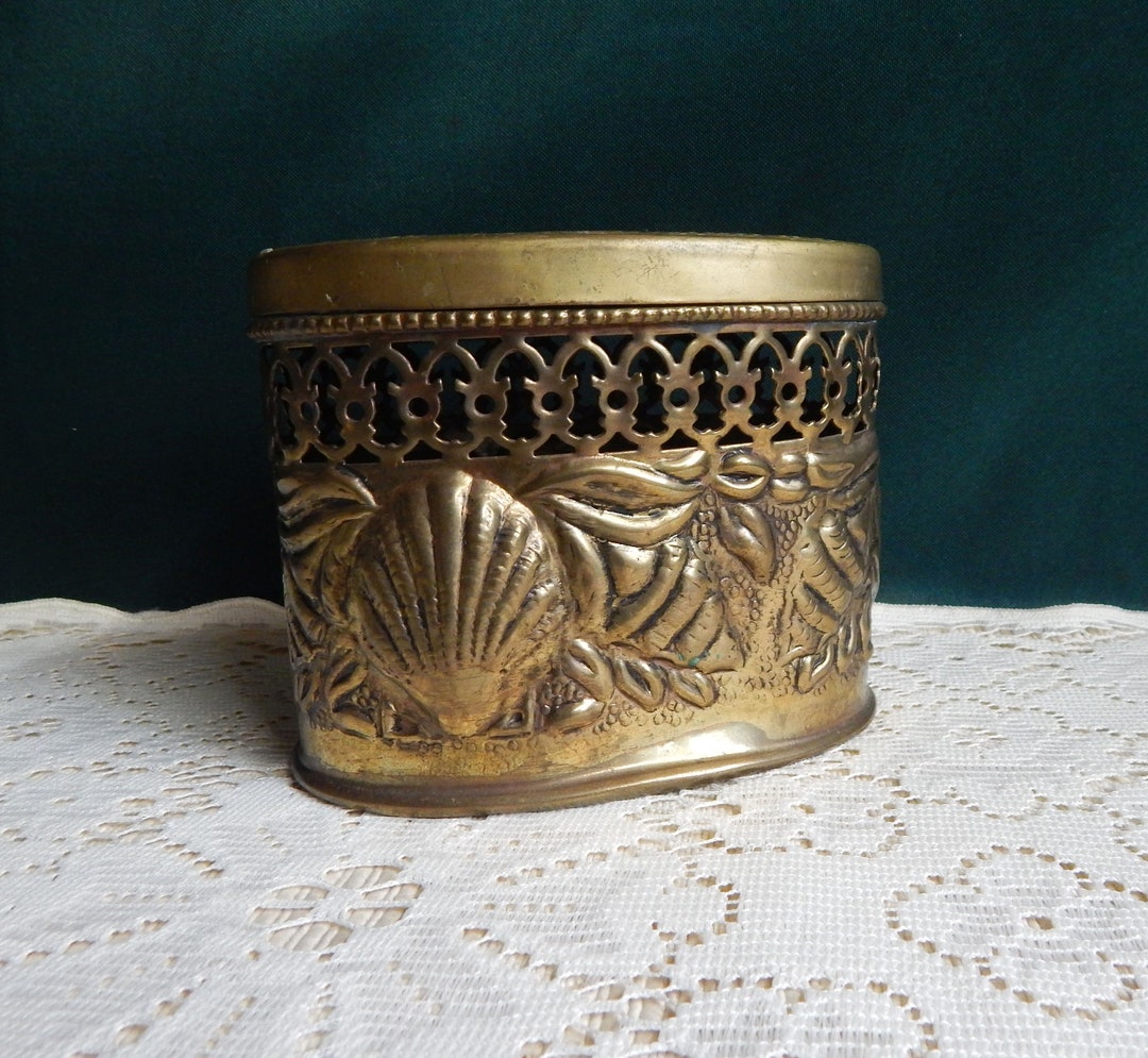 Brass Vanity Box: Embossed Shell Design, Jewelry Keeper - Etsy