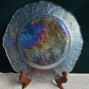 Iridescent Glass Plates - Set of 2 - Mid-century Iridescent Pressed ...